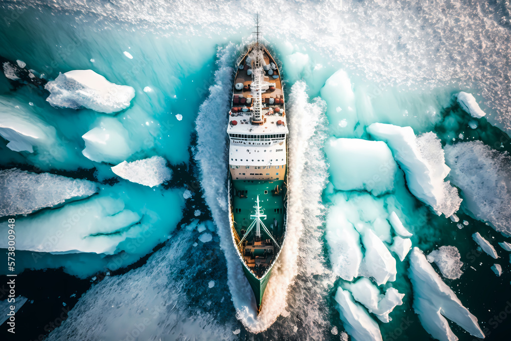 Icebreaking vessel ship in northern Arctic ocean, sunny day of winter ...
