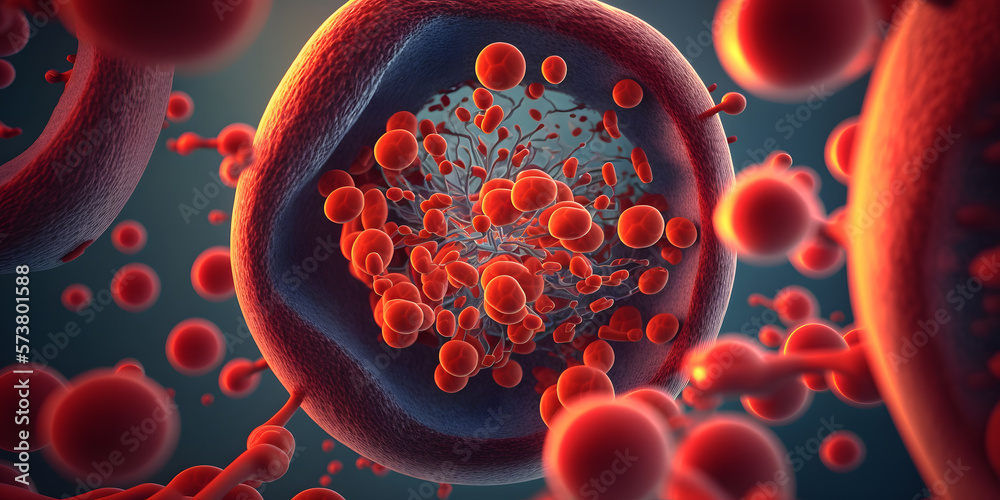 Mutation of Red blood cells in fight cancer cell. Banner biology ...