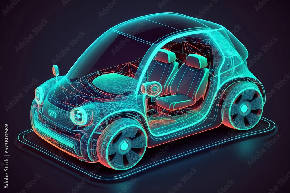 Concept of smart car technology. Car isometric hologram, in HUD style ...