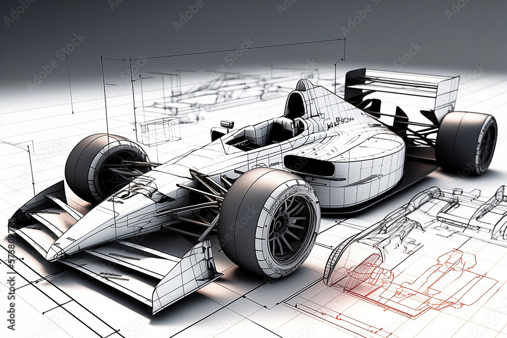 Formula car technology wireframe sketch perspective back view. Formula ...