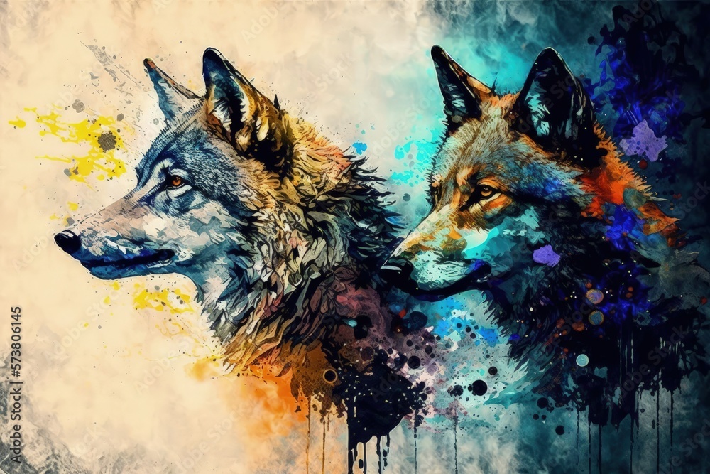 Doing a painting in a variety of colors. Abstratto wolf pair painting ...