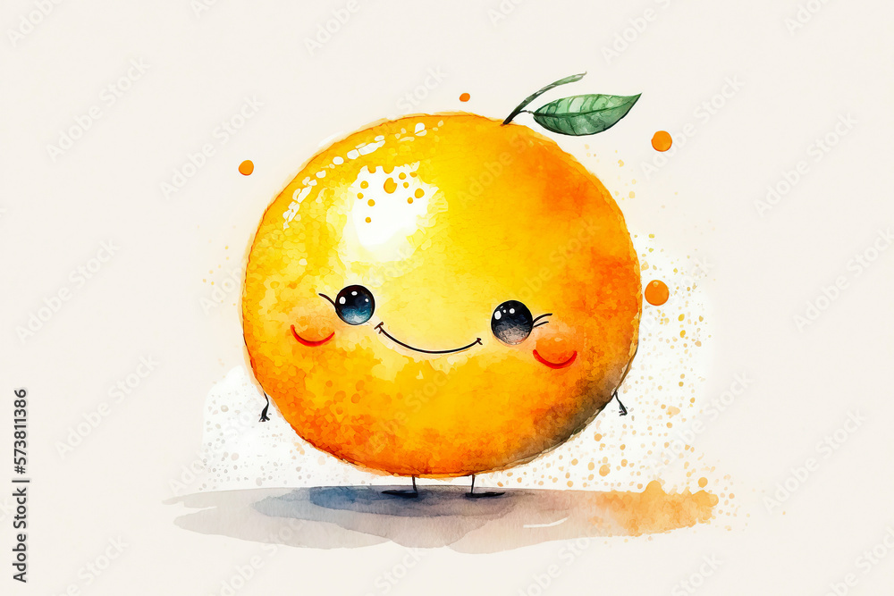 Watercolor cute smiling orange cartoon character. Generative Ai Stock ...