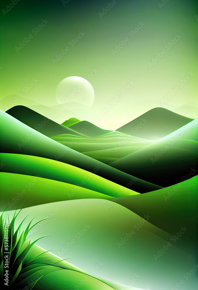 Abstract green nature landscape with hills and mountains (Generative AI ...