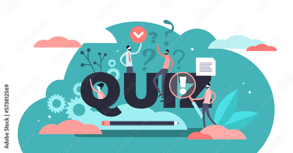 Quiz illustration, transparent background. Flat tiny brain game play ...