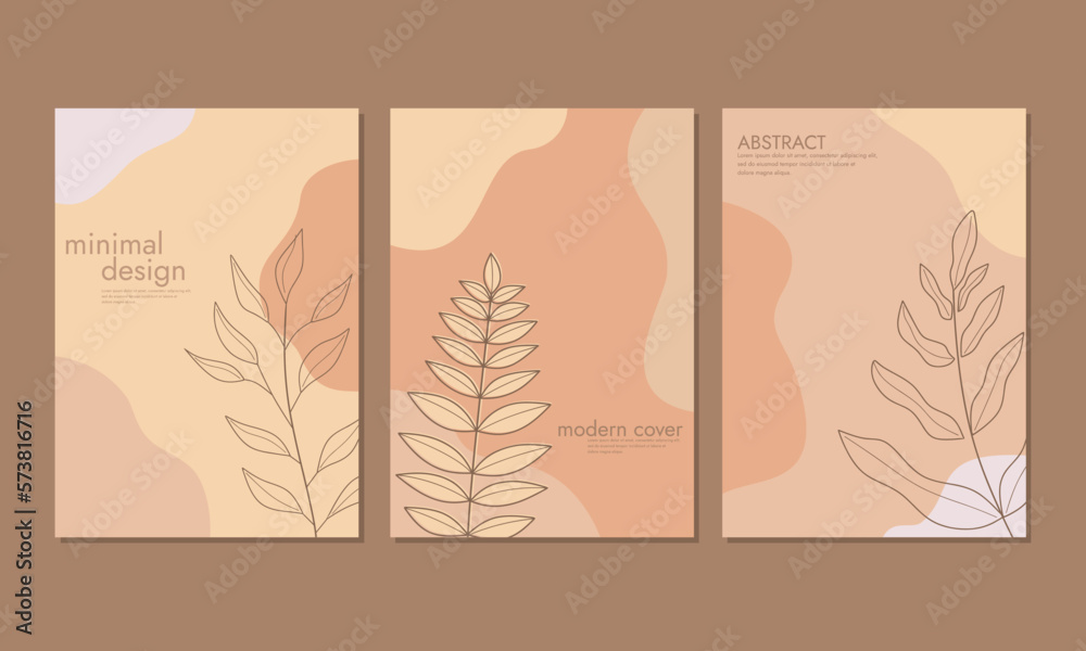 brown color book cover template with hand drawn floral background. A4 ...