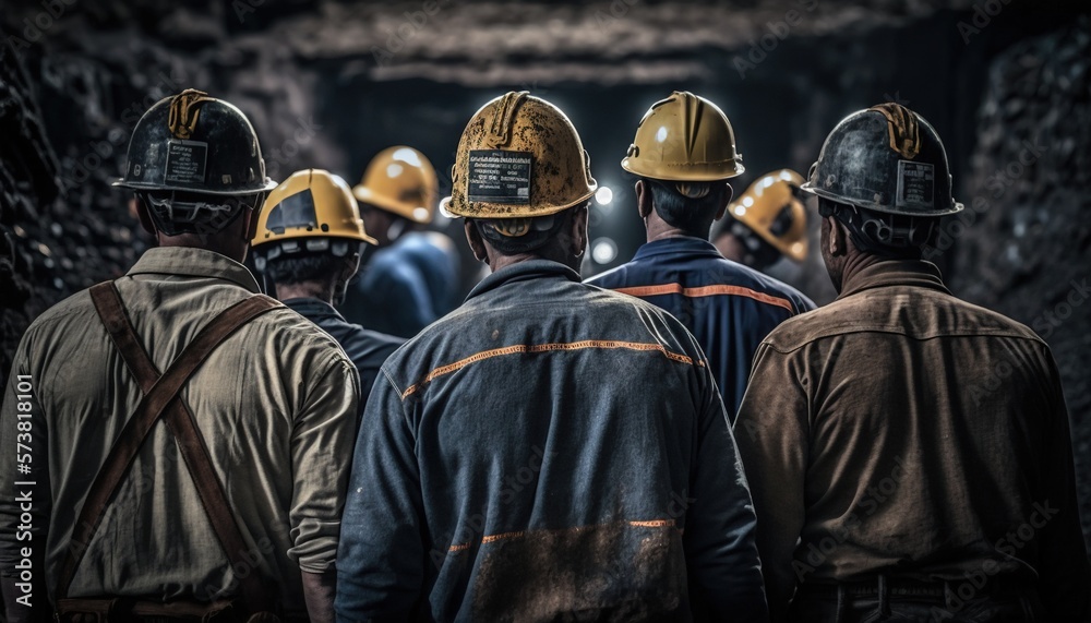 a group of men wearing hard hats standing in a mine shaft in a coal ...