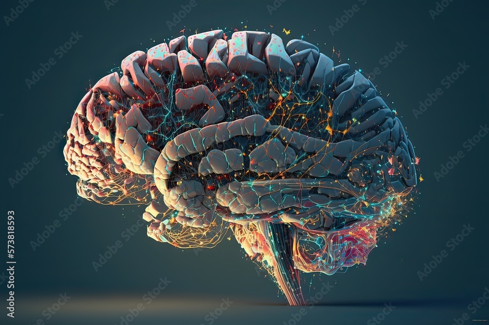 Human Brain: Activity, Damage, Networks, AI & Ideas. Photo generative ...