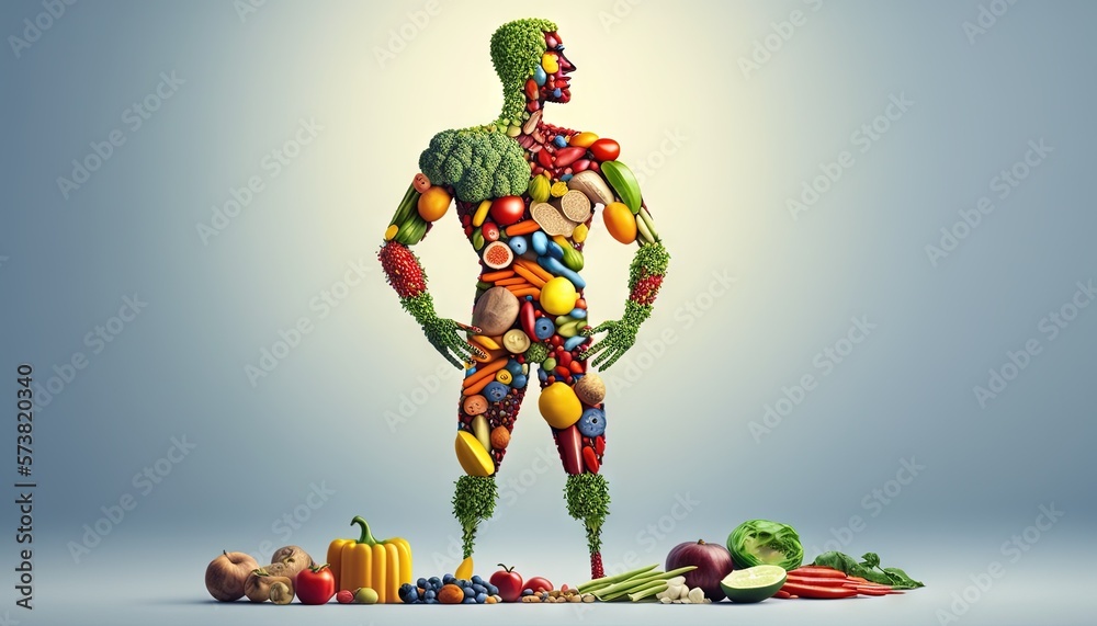 a man made of vegetables and fruits and vegetables in the shape of a ...