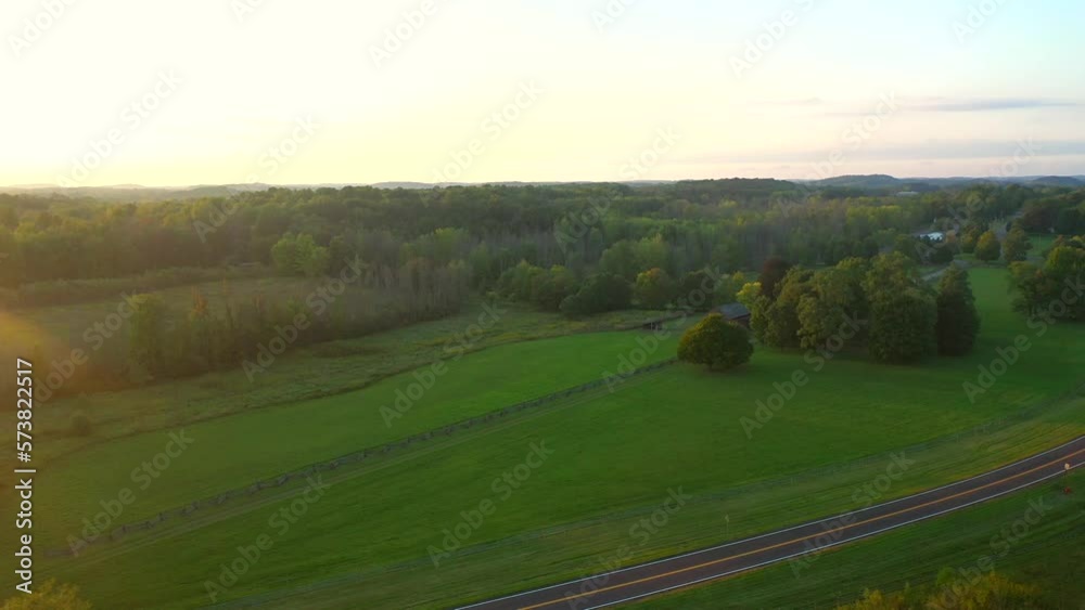 Extra wide drone flyover of the Joseph Smith family farm, frame house ...