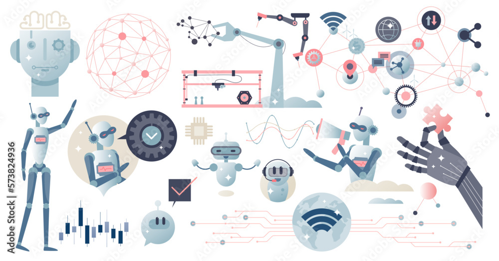 Artificial intelligence or AI with digital robots tiny person ...