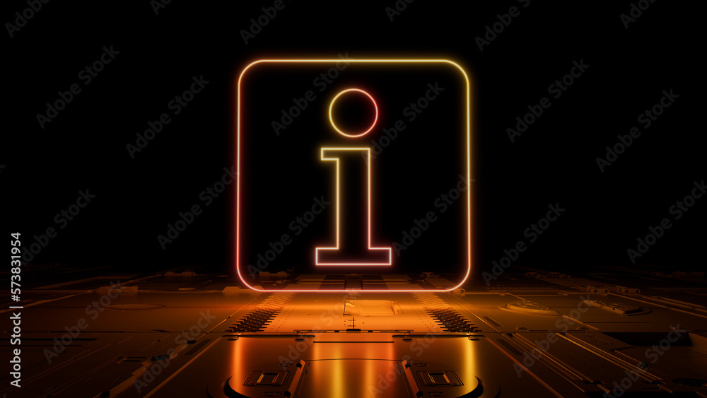 Orange and Yellow neon light info icon. Vibrant colored Information ...