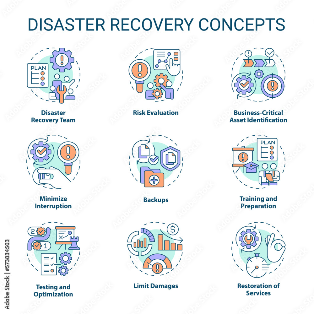 Disaster recovery concept icons set. Restore data. Reestablish system ...