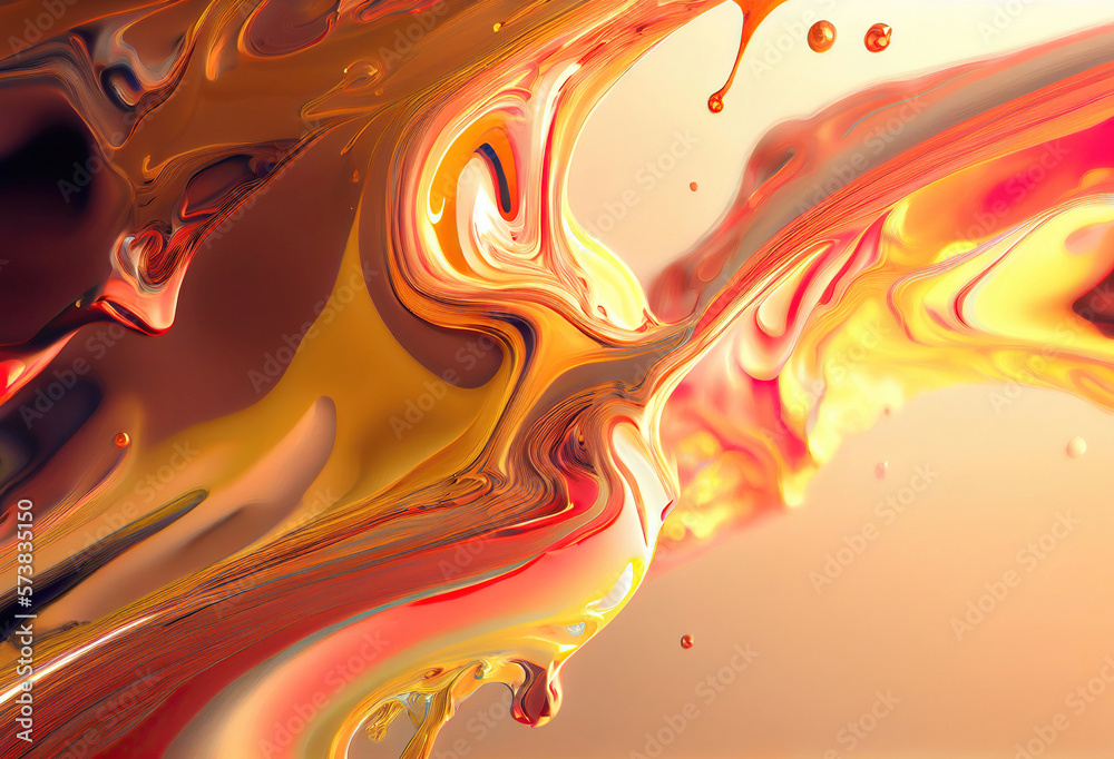 Surreal abstract art of gloss white, blue, and gold paint flows and ...