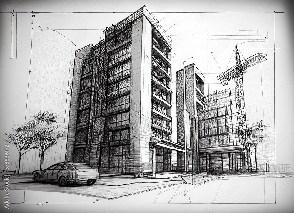Construction Site Pencil Drawing