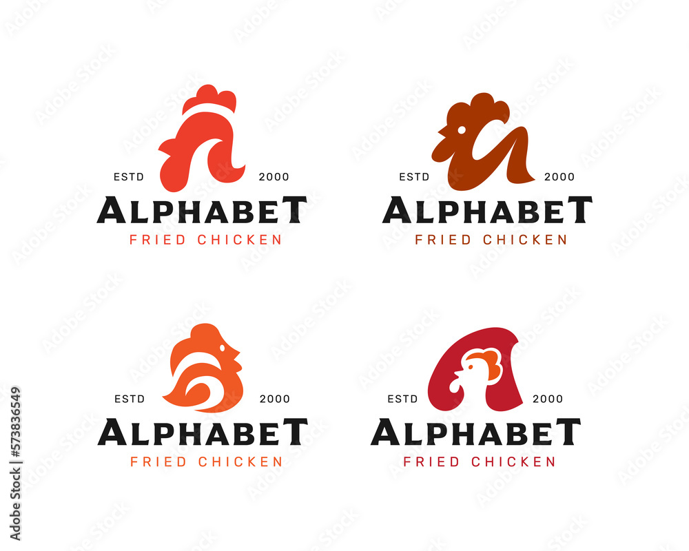 Letter A chicken logo set for chicken based food industry or chicken ...