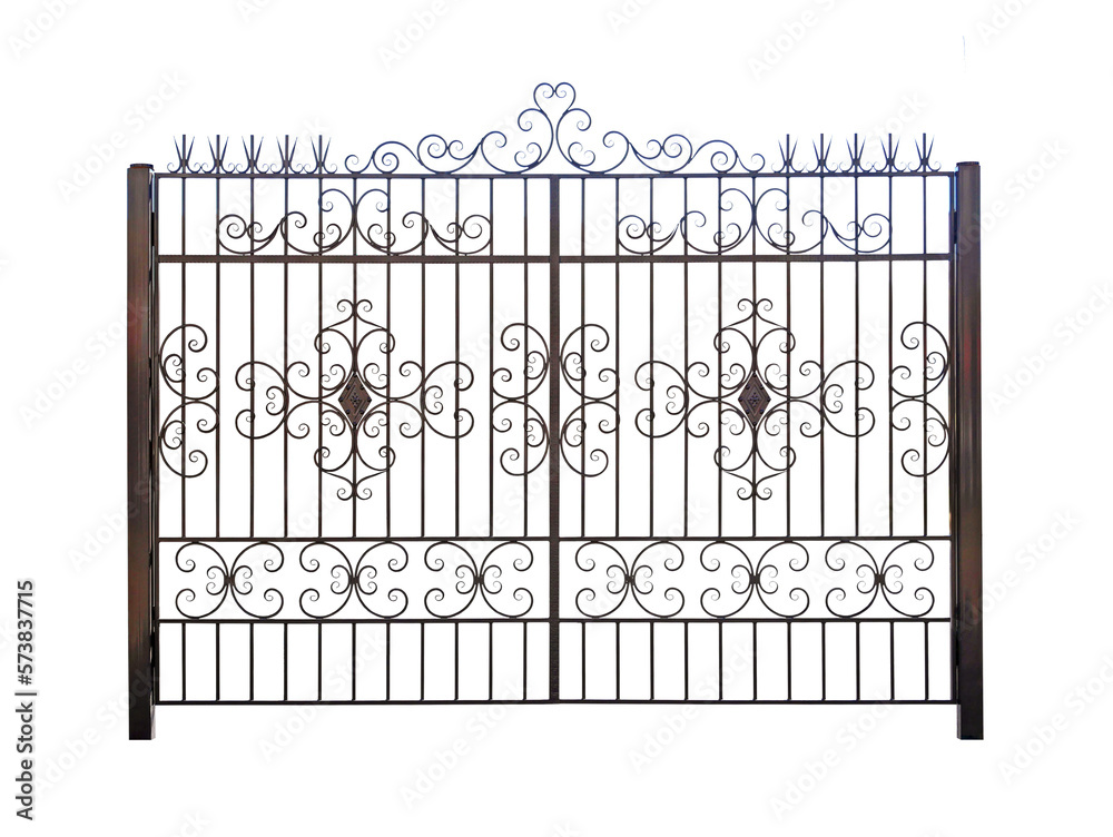 Iron gate with wrought-iron decor. Stock Photo | Adobe Stock