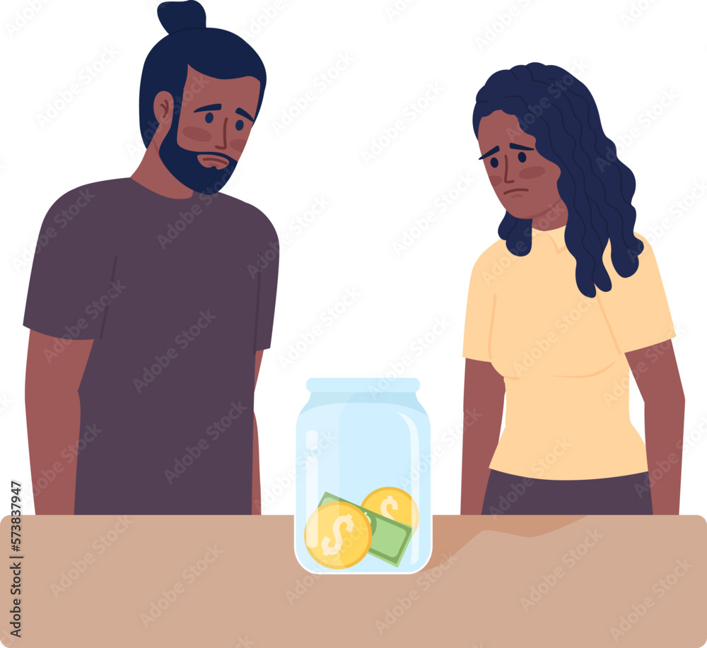 Couple facing financial struggles semi flat color vector characters ...