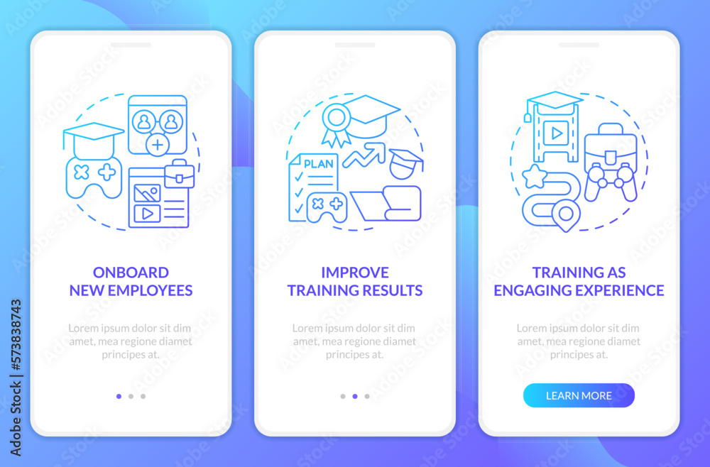 Gamification in corporate training blue gradient onboarding mobile app ...