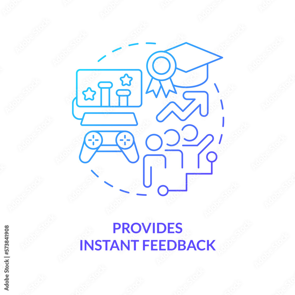Provide instant feedback blue gradient concept icon. Education technology. Gamification benefits ...