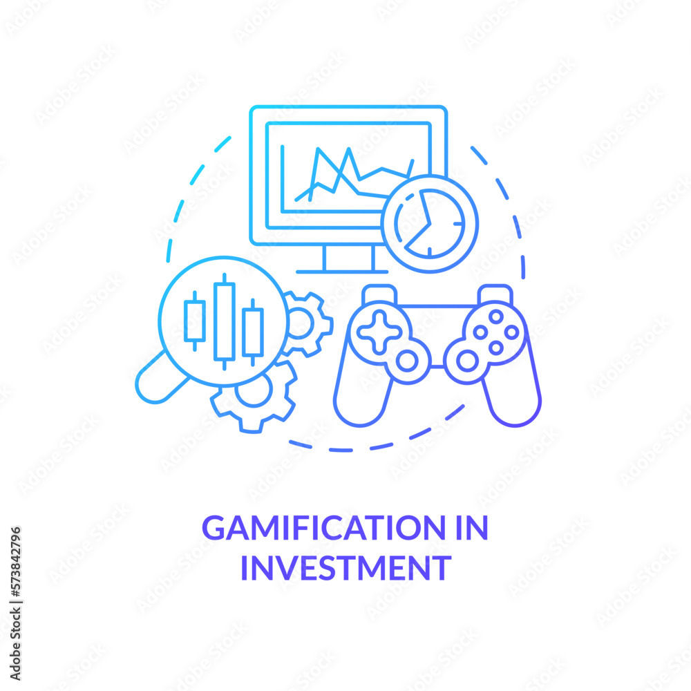 Gamification in investment blue gradient concept icon. Stock market trade. Motivational design ...