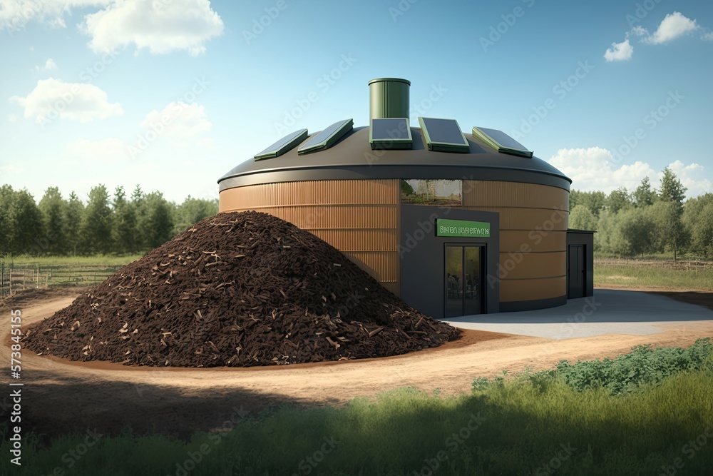 Composting facility turning organic waste into biogas, a renewable ...