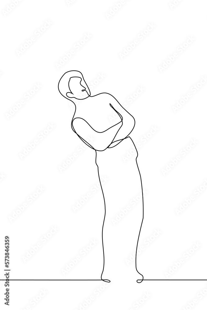 man stands bent over to peep something - one line drawing vector ...