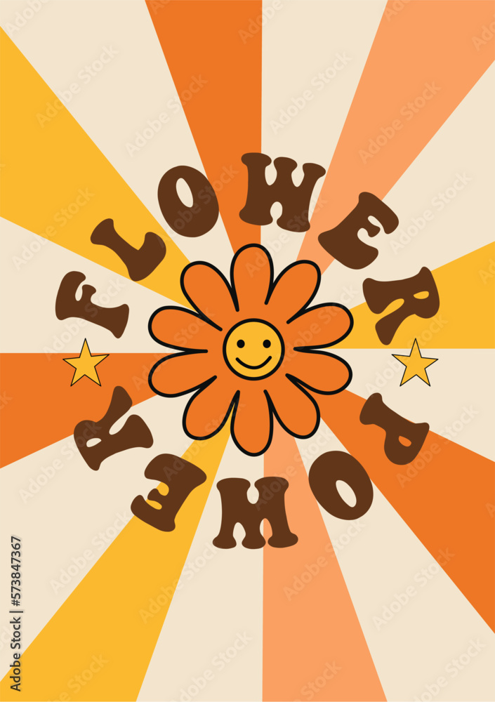 Flower power retro poster illustration for background, templates, cards ...