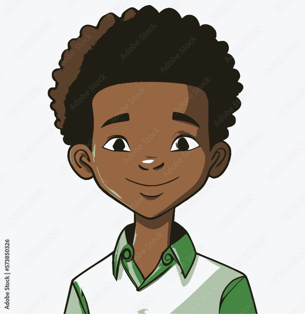 Cute Teen Boy Afro American. Teenager. Joy Face Emotions. Isolated Flat ...