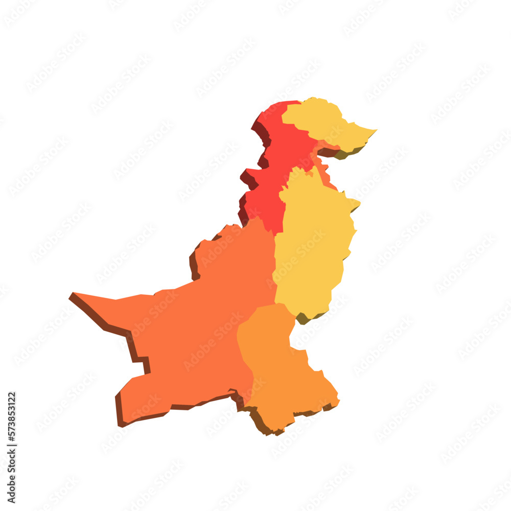 Pakistan political map of administrative divisions - provinces and autonomous territories. 3D ...