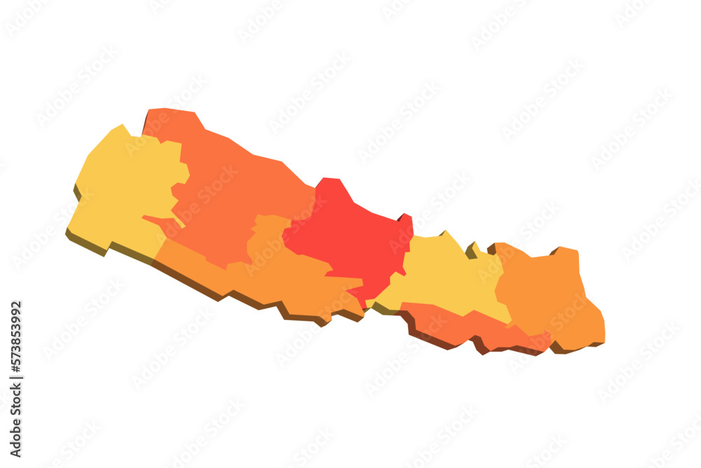 Nepal political map of administrative divisions - provinces. 3D map in ...