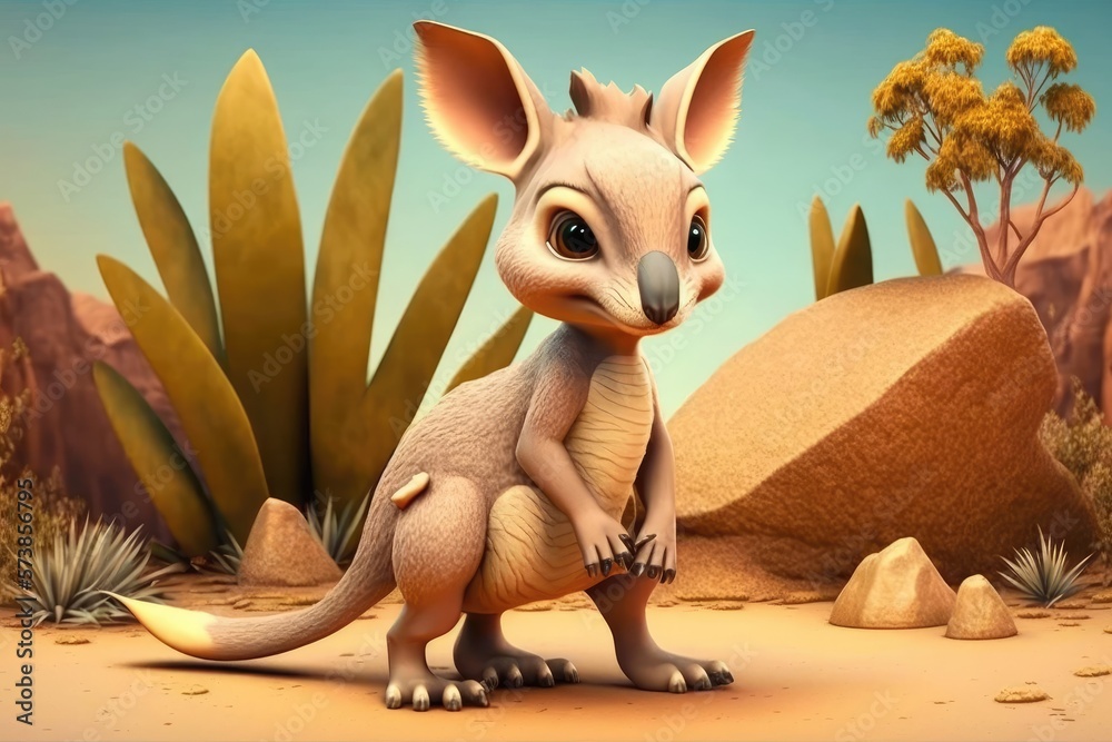 a cute adorable kangaroo character stands in nature in the style of ...