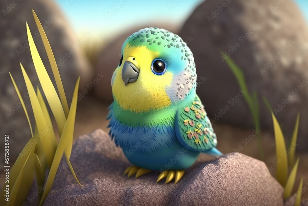 a cute adorable bird character stands in nature in the style of ...