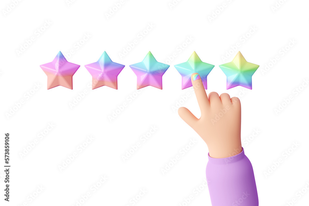 3D hand select stars colors of rainbow. feedback with five stars ...