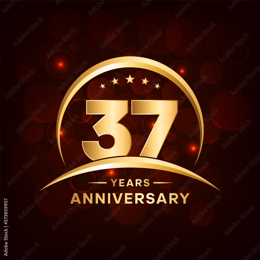 37th Anniversary. Anniversary logo design with golden number and text ...