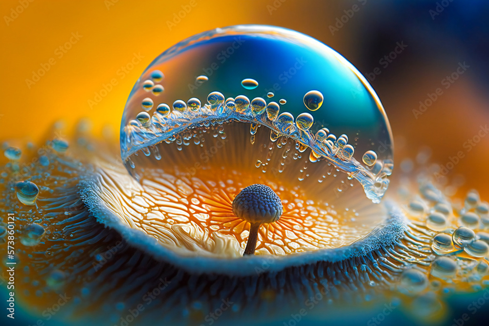 Extreme close up of a bubble containing small parts of a plant. Created ...