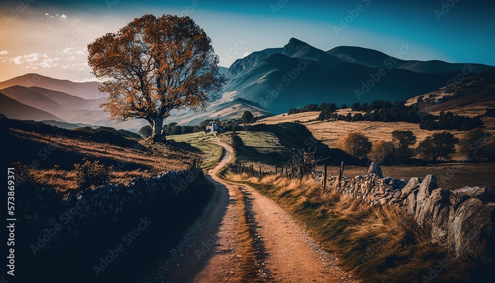 El Camino de Santiago, Pyrenees landscape, mountain passes, golden hour ...