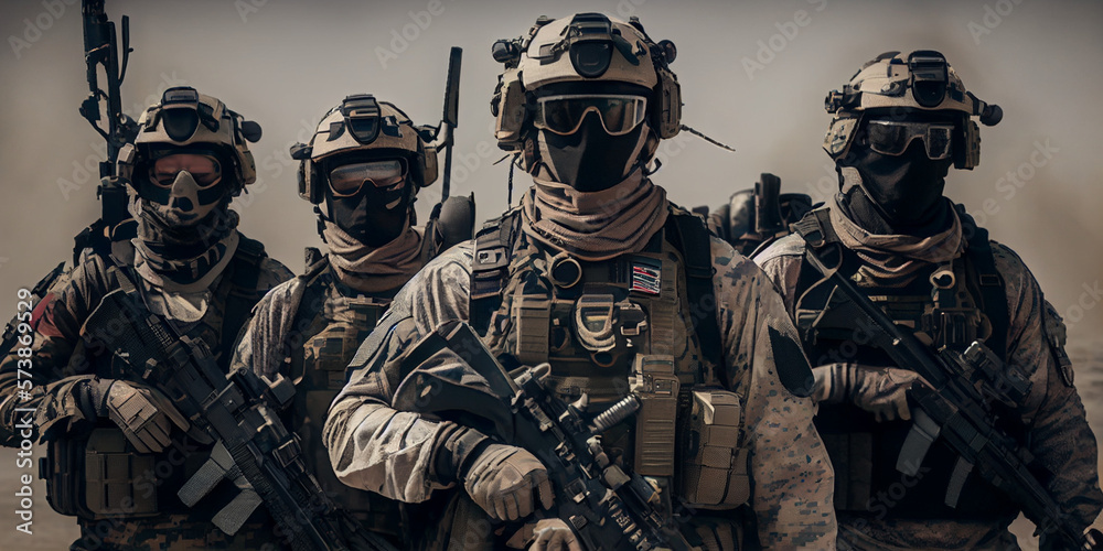 Elite Military Special Forces Unit in Full Combat Gear, Read For Battle ...