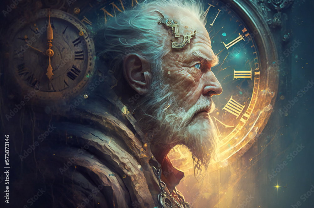 Time related concept illustration with an old man in front of a ...