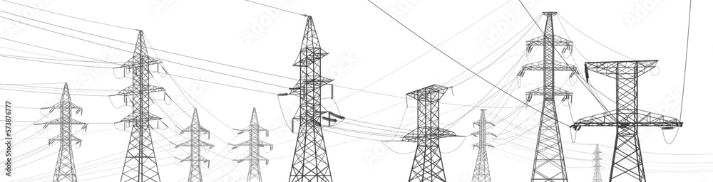 High voltage transmission systems. Electric pole. Power lines. Energy ...