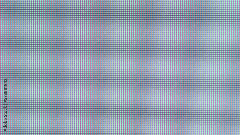 Macro view of a television LED screen with RGB sub-pixels. Colored ...