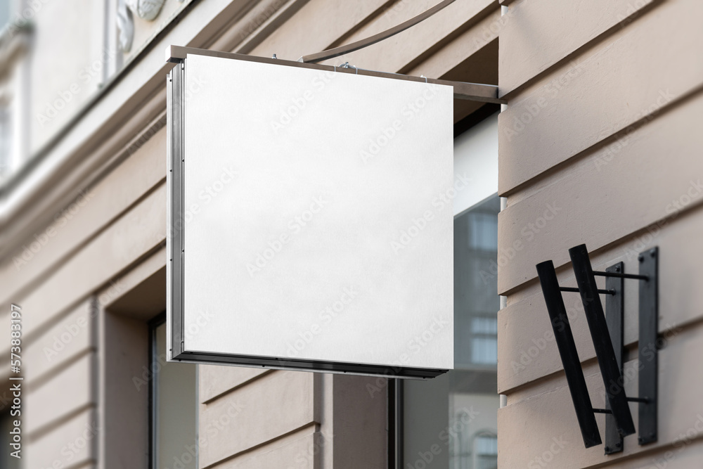 Blank square sign mockup in the urban environment, empty space to ...