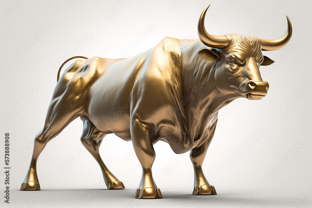 Golden bull on white background, a symbol of strength, concept of ...