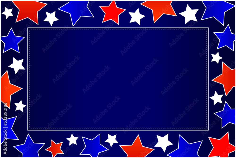 American flag symbols patriotic starry border frame on blue background ...