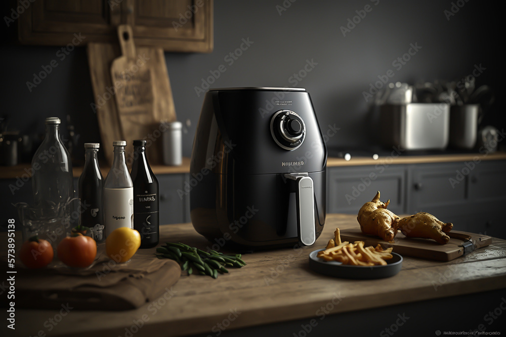 Airfryer in a kitchen background, generative ai background, small ...
