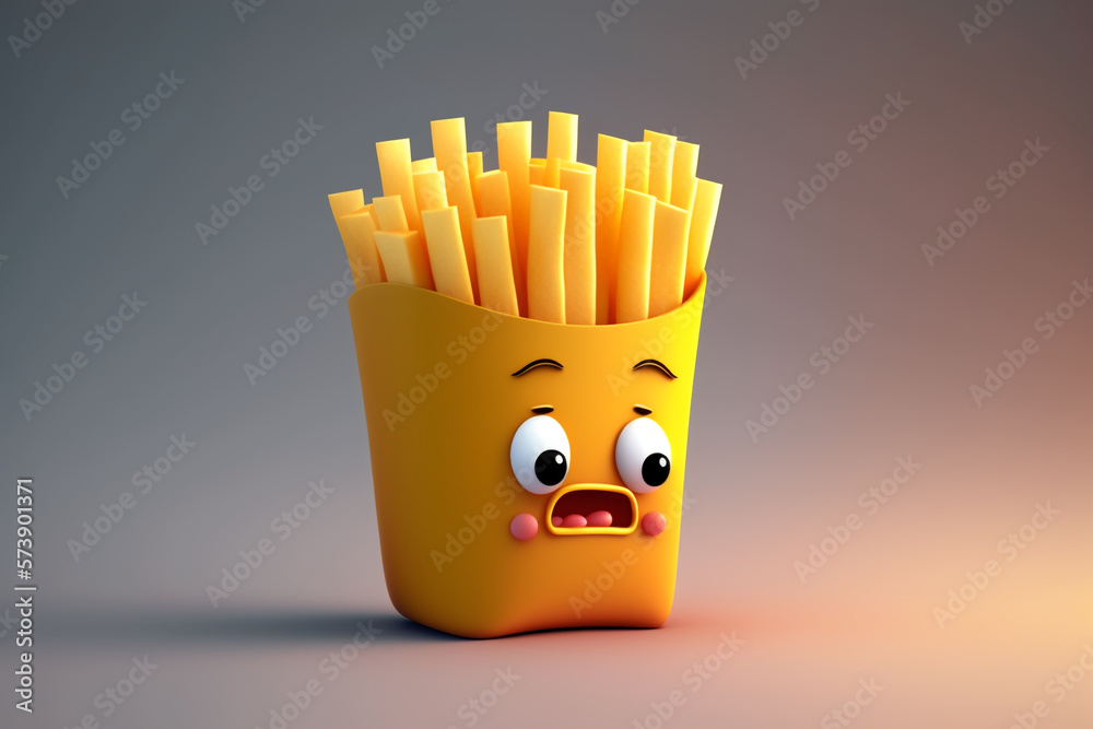 3D render cute and happy fried fries cartoon character. Generative AI ...