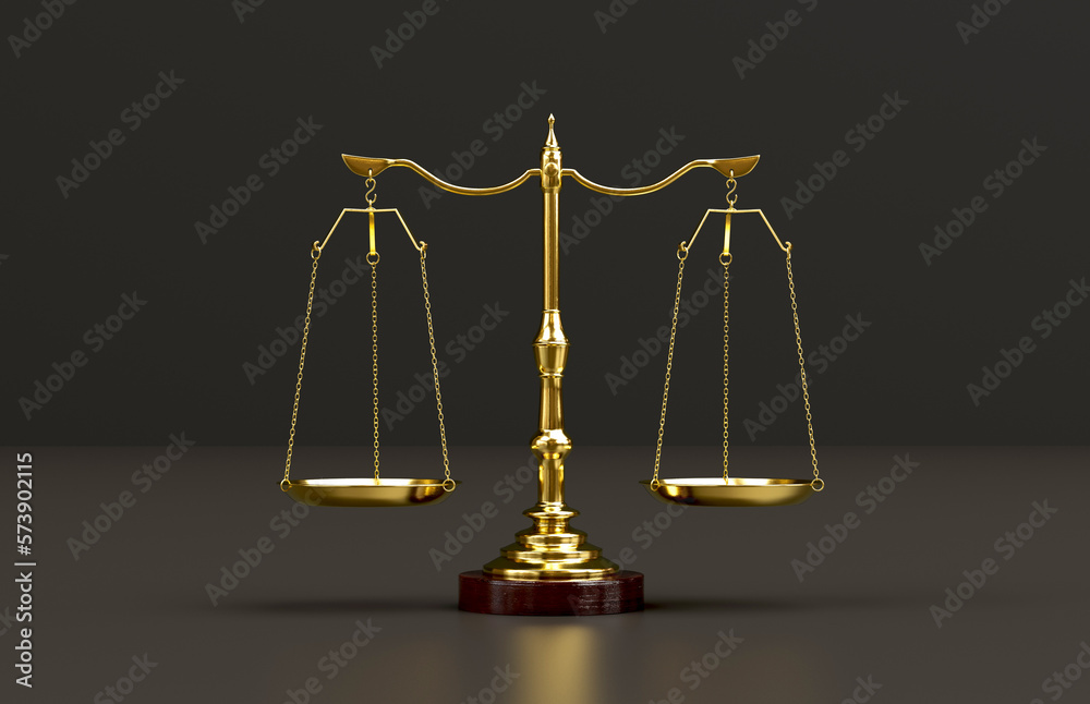 Beautiful elegant golden court scale on dark background. Weigh both ...