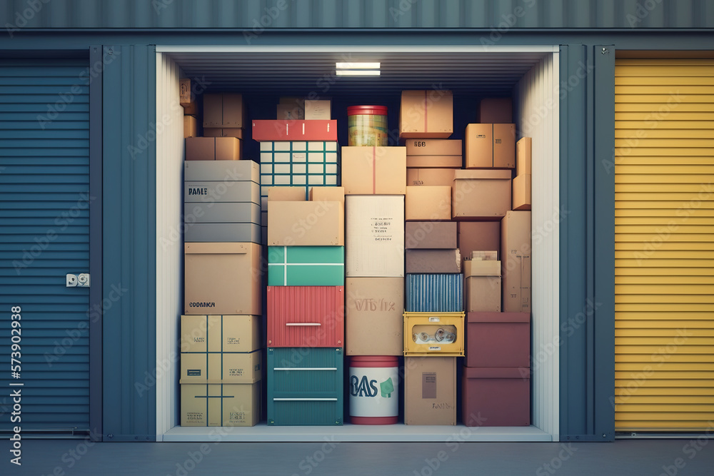 Storage unit filled with boxes. Storage room Stock Illustration | Adobe ...