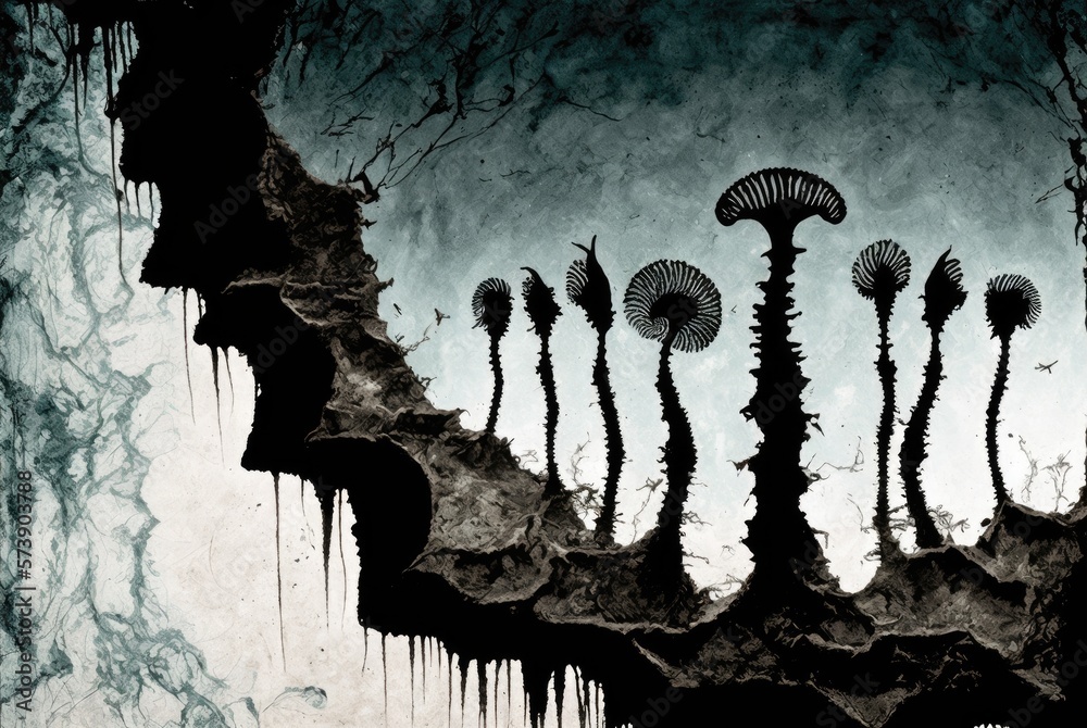 Unnerving, bizarre forest in limbo - surreal negative space and plants ...