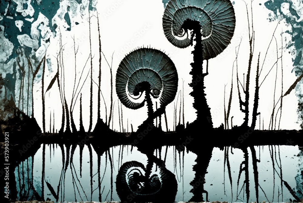 Unnerving, bizarre forest in limbo - surreal negative space and plants ...