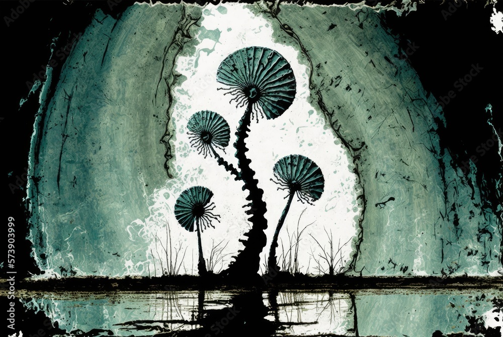 Unnerving, bizarre forest in limbo - surreal negative space and plants ...